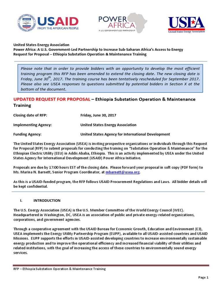 Updated Request For Proposal: - Ethiopia Substation Operation & Maintenance Training | PDF ...