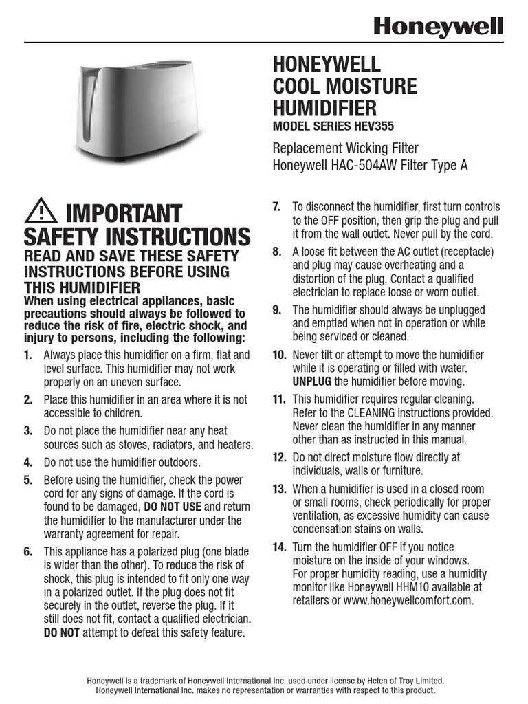 Honeywell Humidifier Manual | PDF | Dishwasher | Home