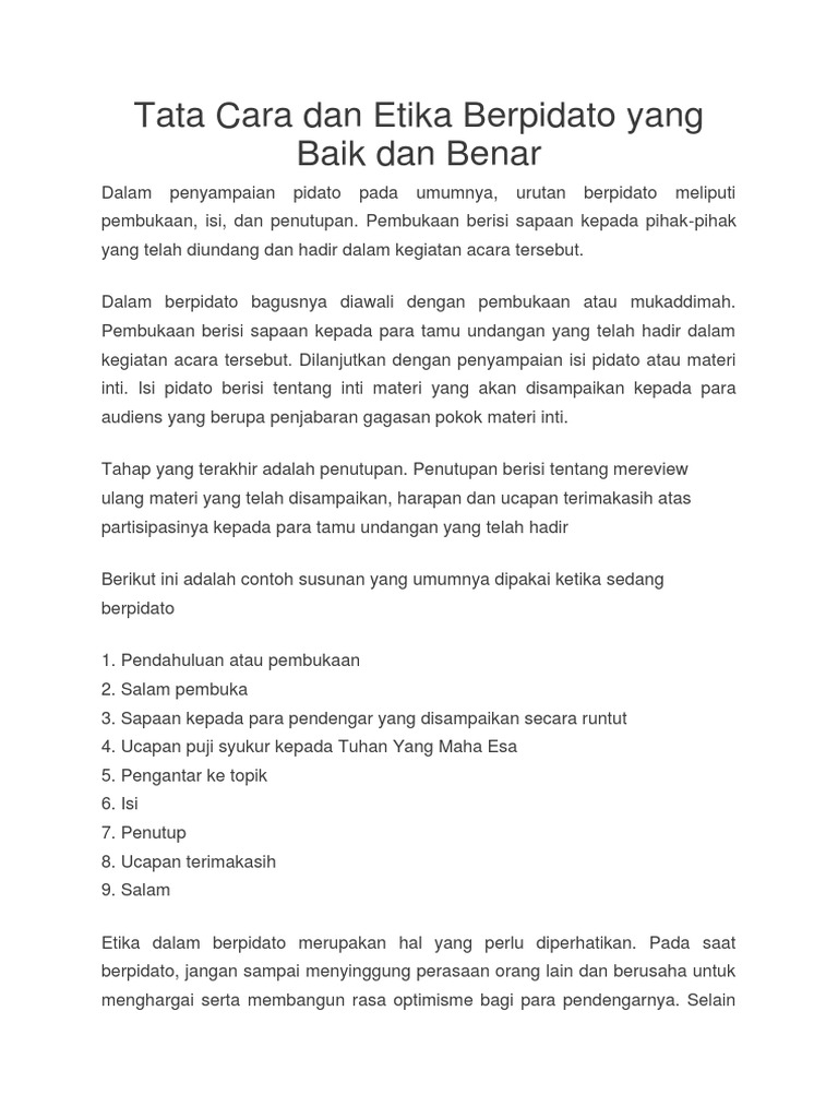 Tata Cara Dan Etika Berpidato Yang Baik Dan Benar | PDF