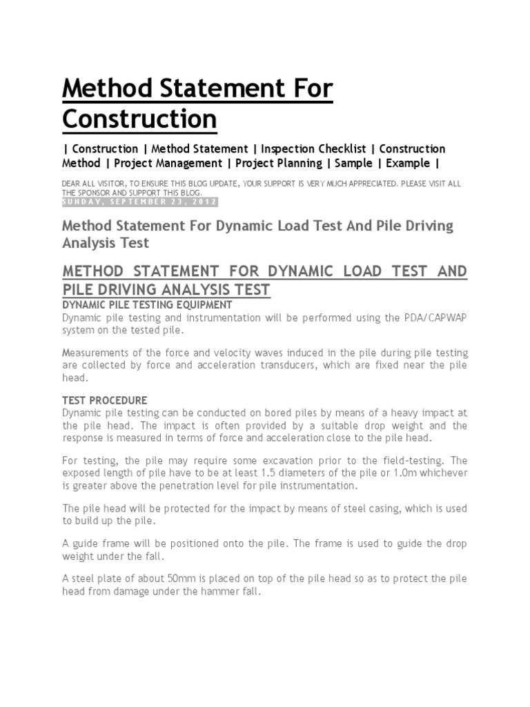 Method Statement FOR PDA Test | PDF | Deep Foundation | Friction