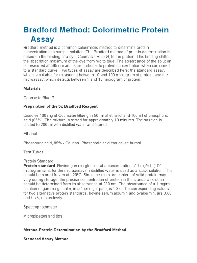 Bradford Method | PDF | Biochemistry | Chemistry