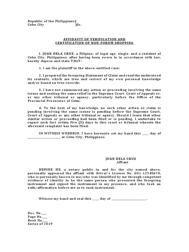 Affidavit of Verification Sample | PDF | Social Science