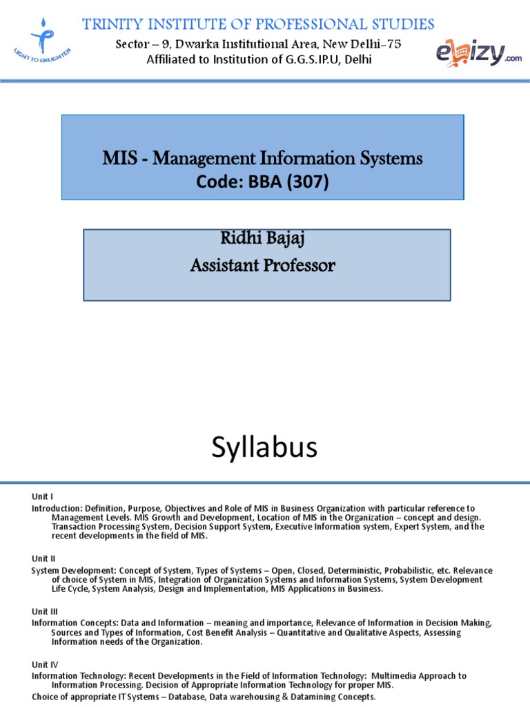 MIS - Management Information Systems: Code: BBA | PDF | System | Business