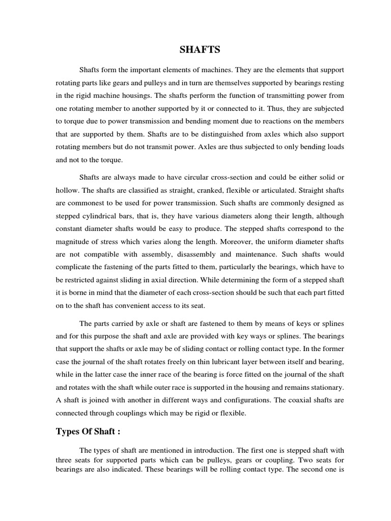 Shafts: Types of Shaft | Download Free PDF | Axle | Bearing (Mechanical)