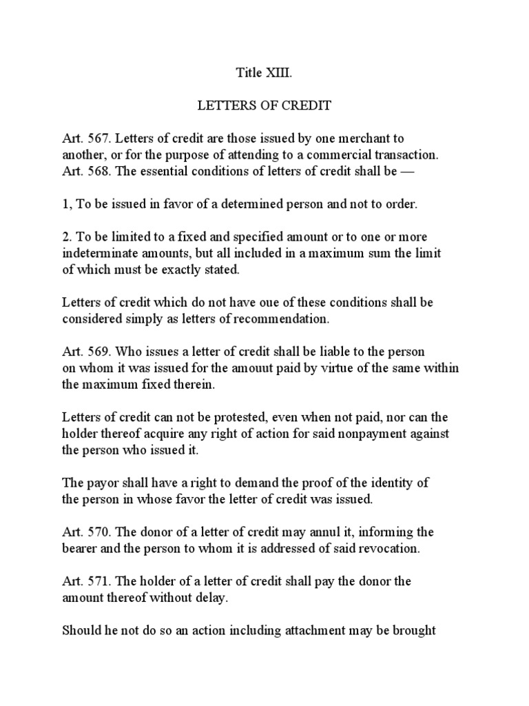 Code of Commerce Title XIII Letters of Credit Arts. 567-572 | PDF ...