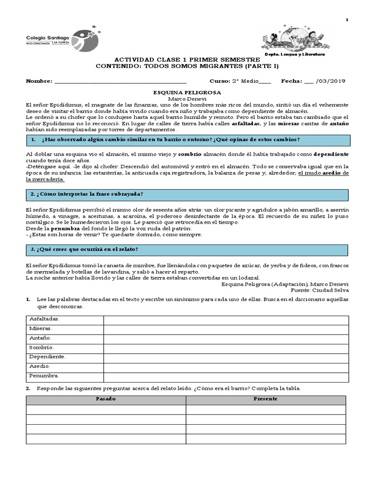 Actividad Clase 1 Todos Somos Migrantes Parte I | PDF | Ocio