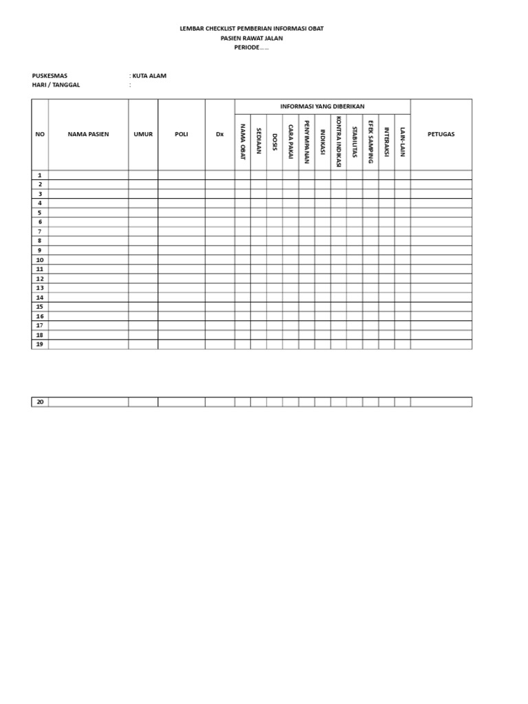 Lembar Checklist Pio | PDF