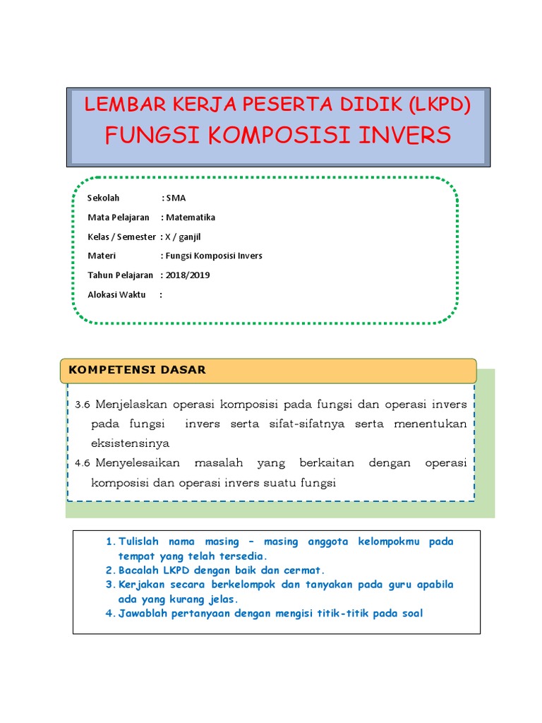 LKPD Fungsi Komposisi Invers | PDF