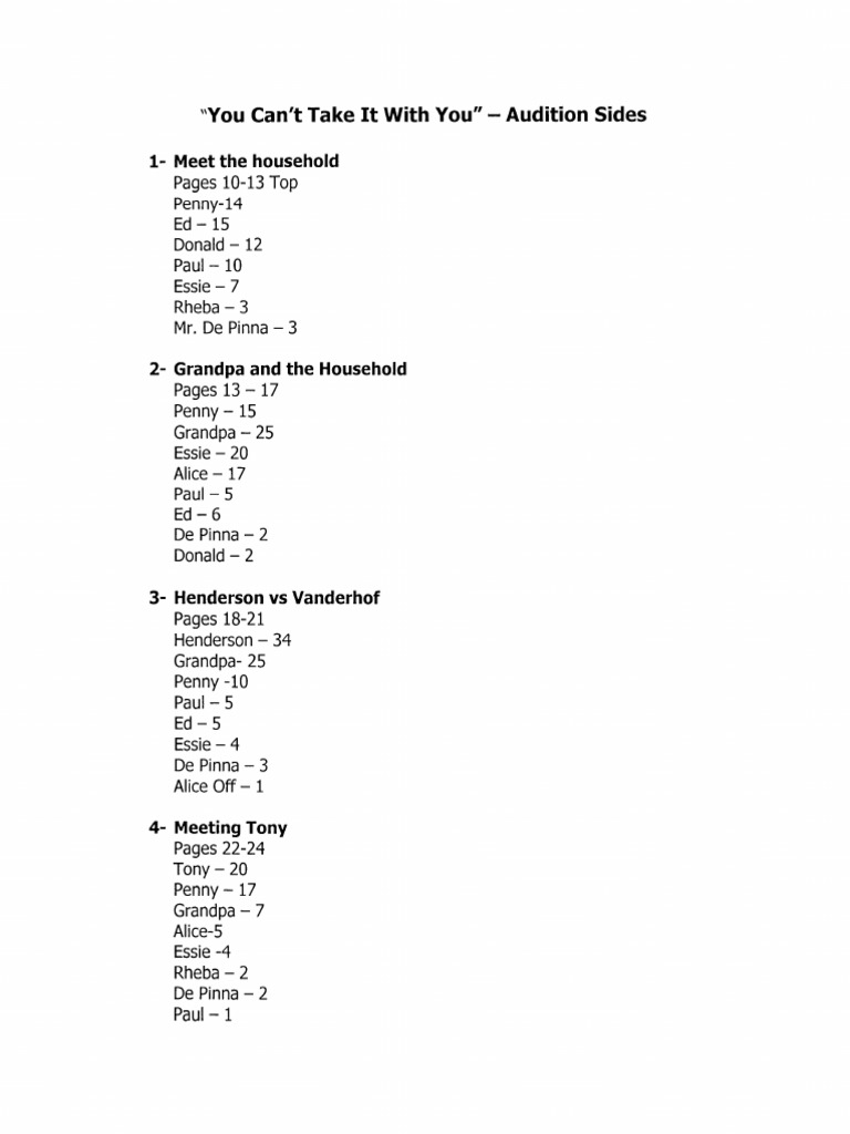 You Cant Take It With You Audition Sides Package | PDF | Entertainers ...