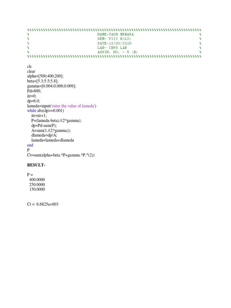 Economic Dispatch Calculation | PDF | Computers