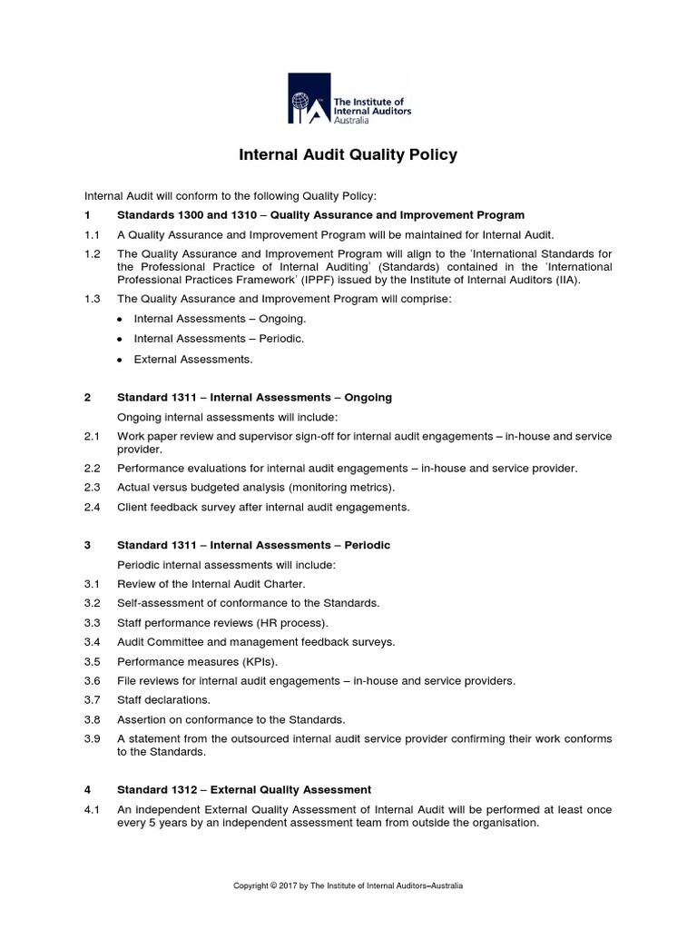 Internal Audit Quality Policy | PDF | Internal Audit | Audit Committee