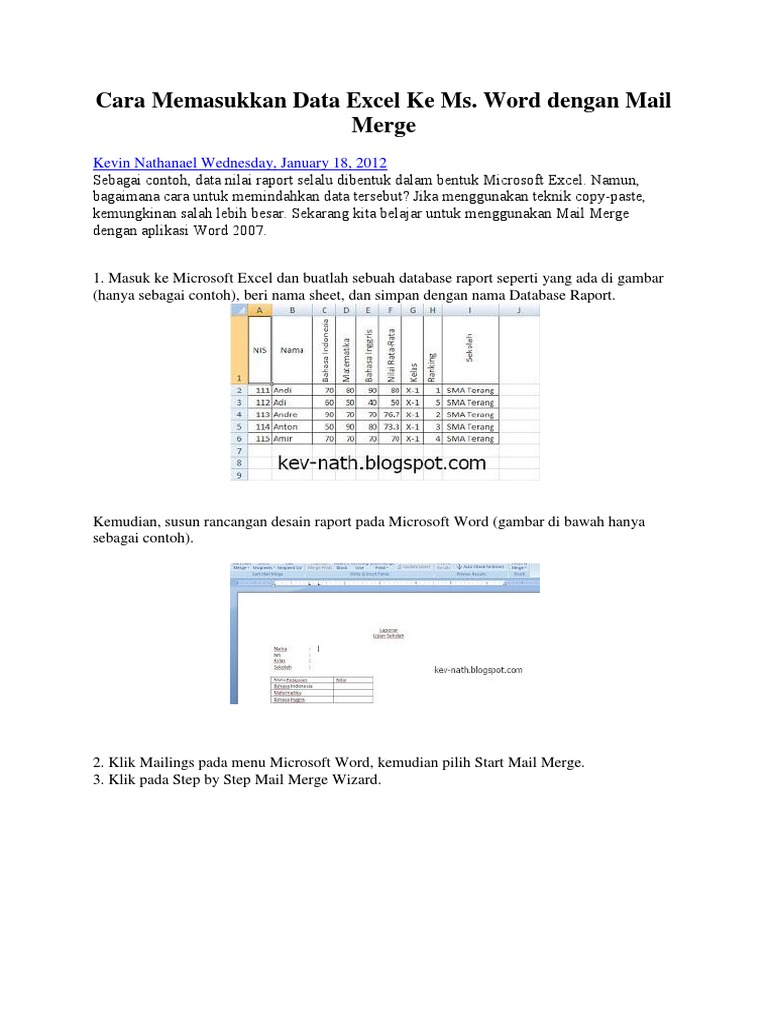 Cara Memasukkan Data Excel Ke Ms. Word Dengan Mail Merge | PDF | Karier ...