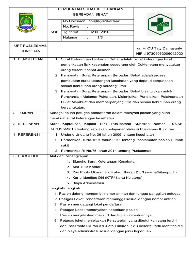 Sop PEMBUATAN SURAT KETERANGAN KESEHATAN | PDF
