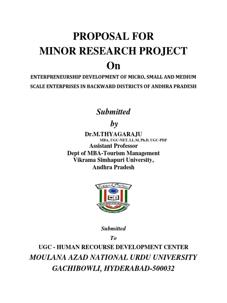 Proposal For Minor Research Project On: Submitted by | PDF | Entrepreneurship | Business