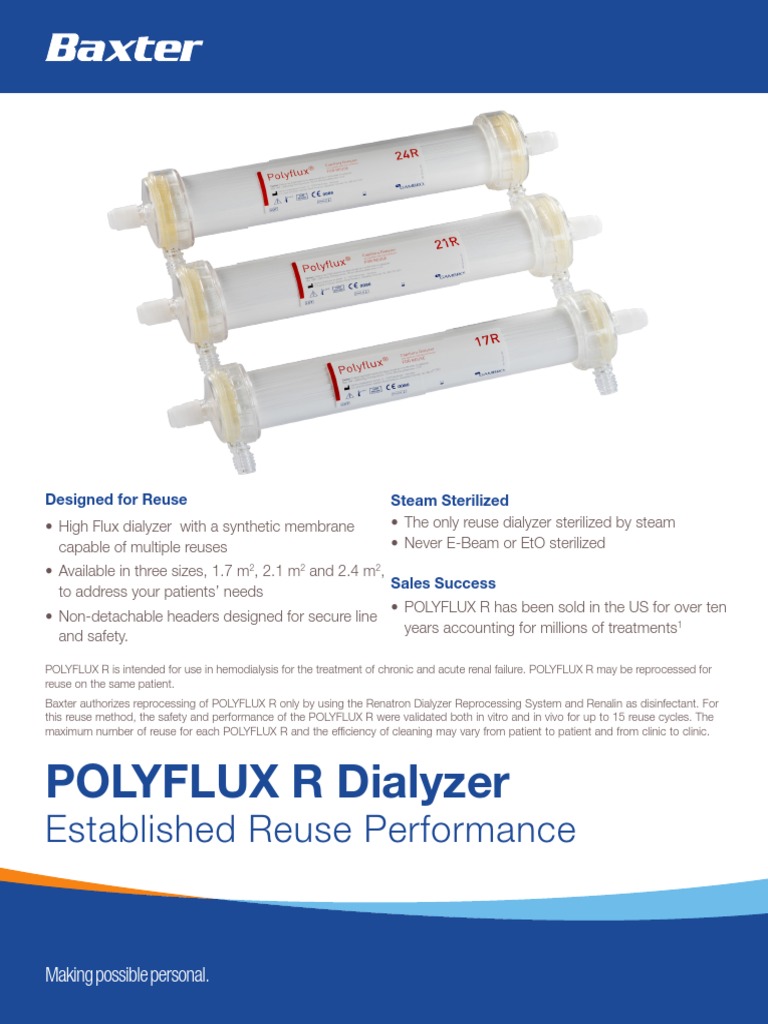 Polyflux R Dialyzers Spec Sheet | PDF | Hemodialysis | Medical Specialties