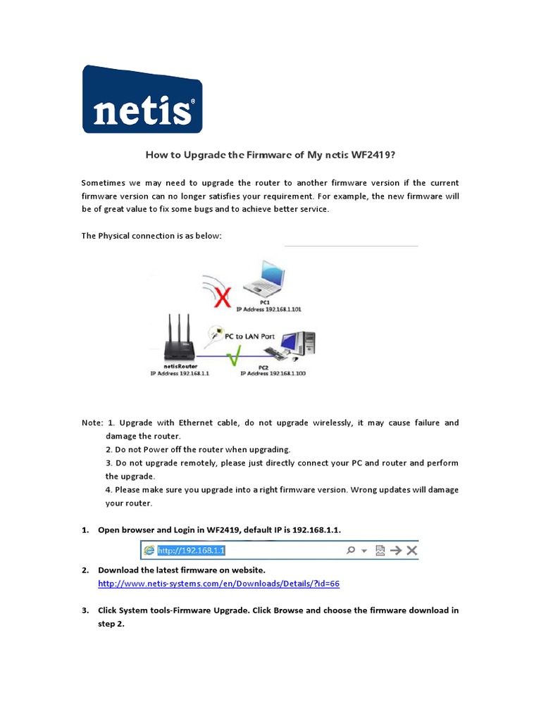 How To Upgrade The Firmware of My Netis WF2419 | PDF