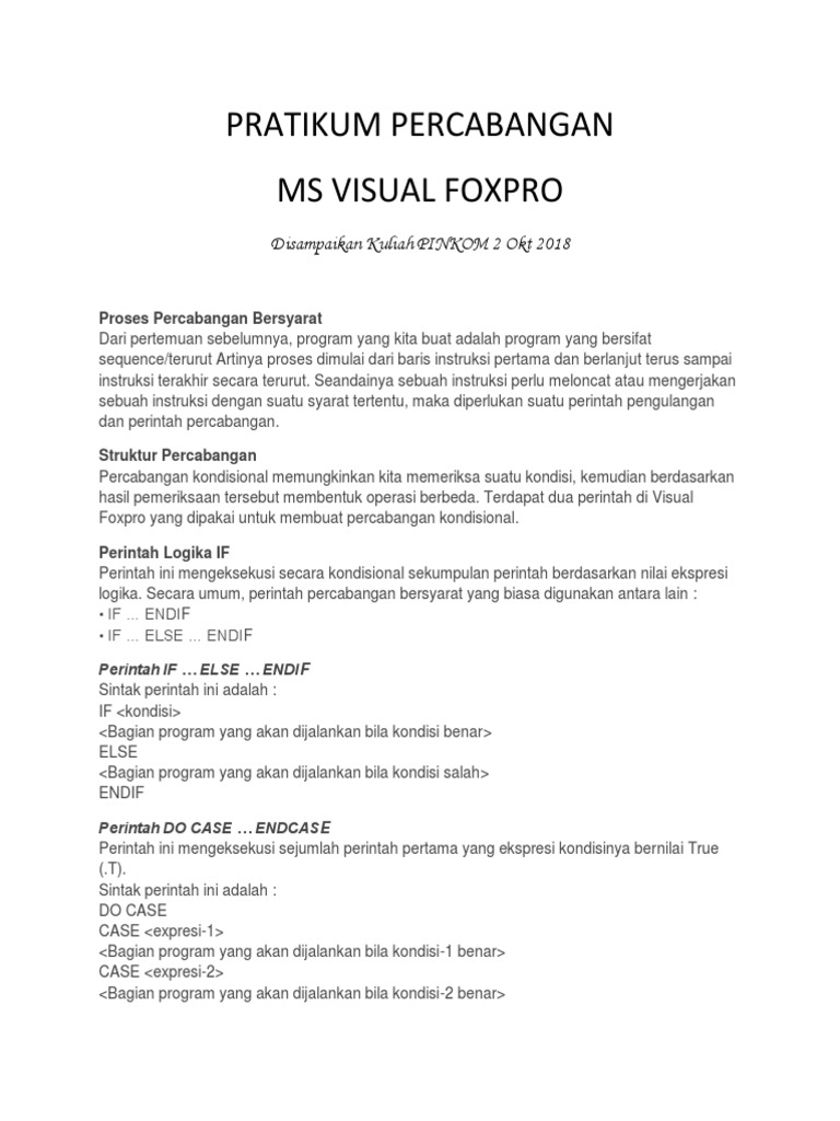 Struktur Percabangan di Visual FoxPro | PDF | Komputer