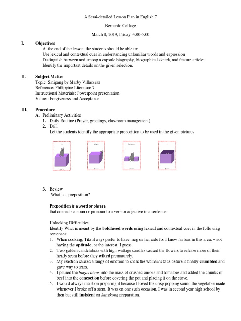 Semi-Detailed Lesson Plan in English (Grade 7) | PDF | English Language ...