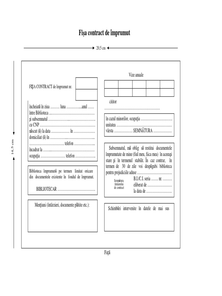 Fisa Contract de Imprumut | PDF