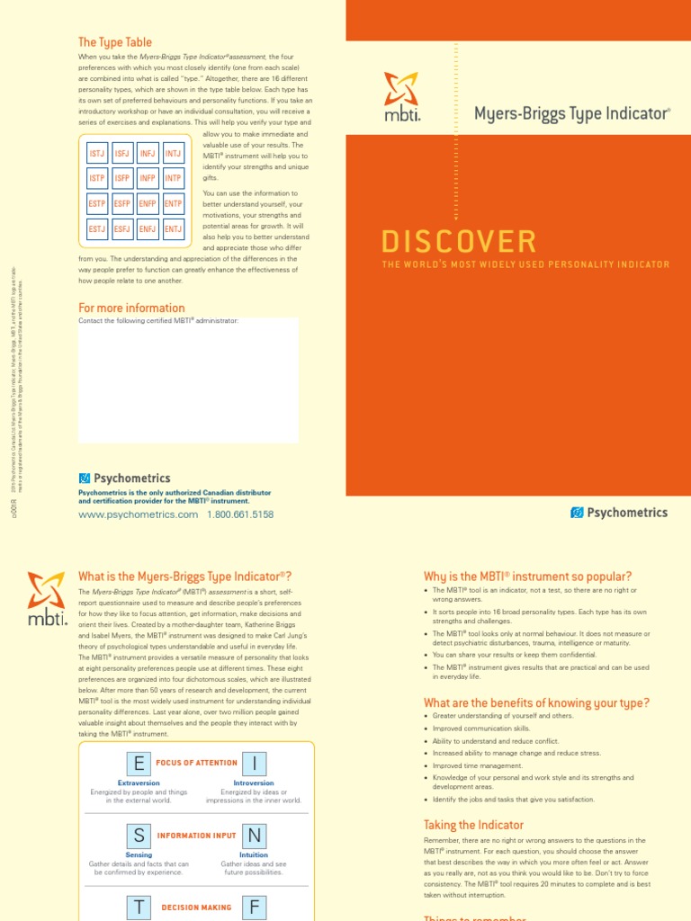 MBTI Brochure | PDF | Personality Type | Emergence