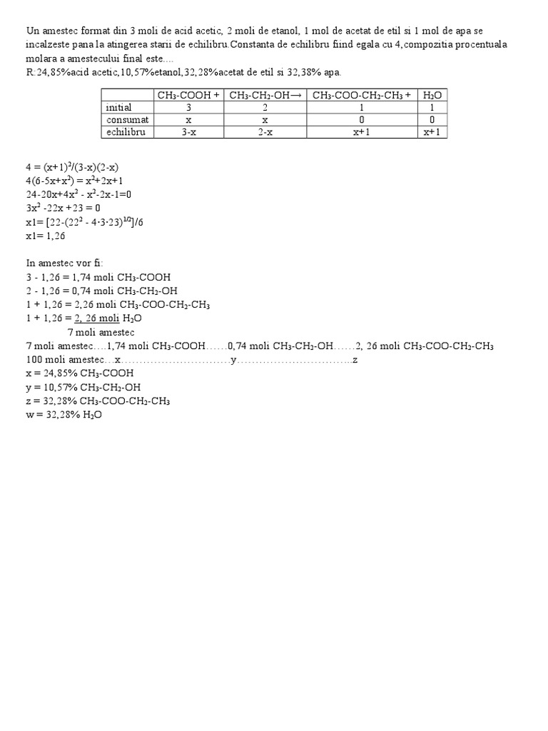 Un Amestec Format Din 3 Moli de Acid Acetic | PDF