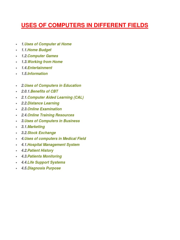 Uses of Computers Across Various Fields | PDF | Educational Technology ...