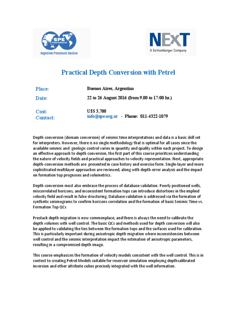 Practical Depth Conversion With Petrel: Place: Date: Cost: Contact | PDF | Databases | Cognitive ...