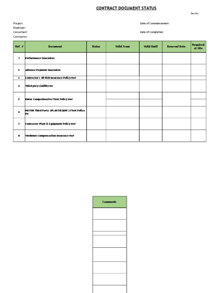 Contract Document Status - Tracking Format | PDF