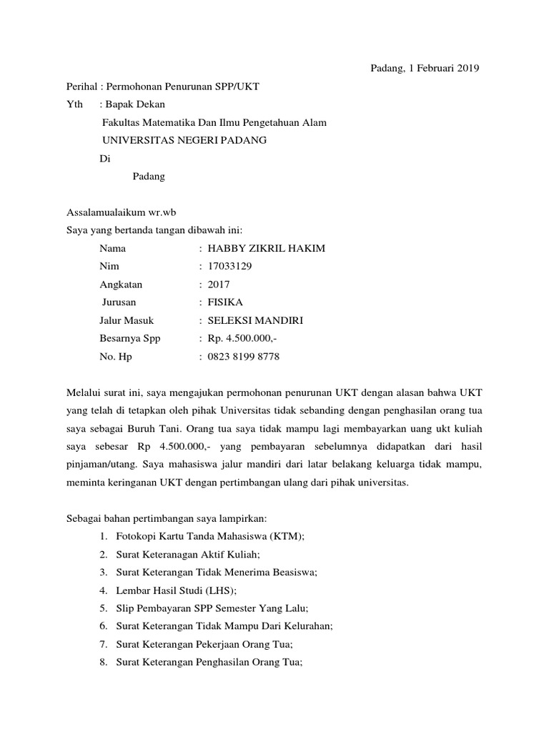 Surat Keterangan Penurunan Ukt | PDF