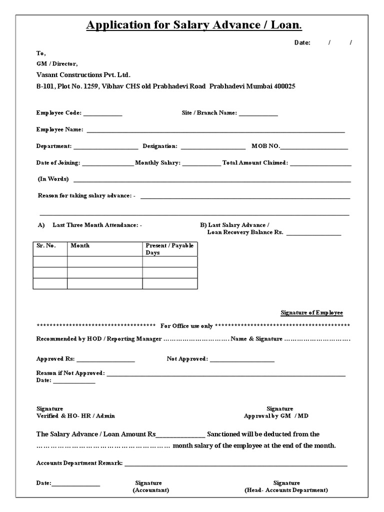 Application For Salary Advance | PDF