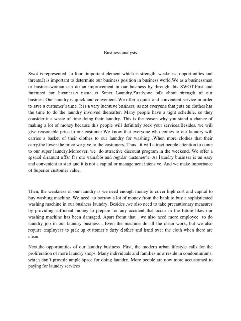 Business Analysi1 | PDF | Laundry | Swot Analysis