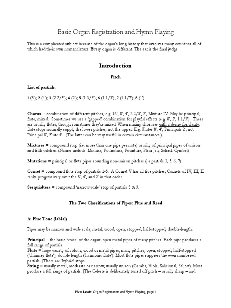 Organ Registration | PDF | Sound | Musical Instruments