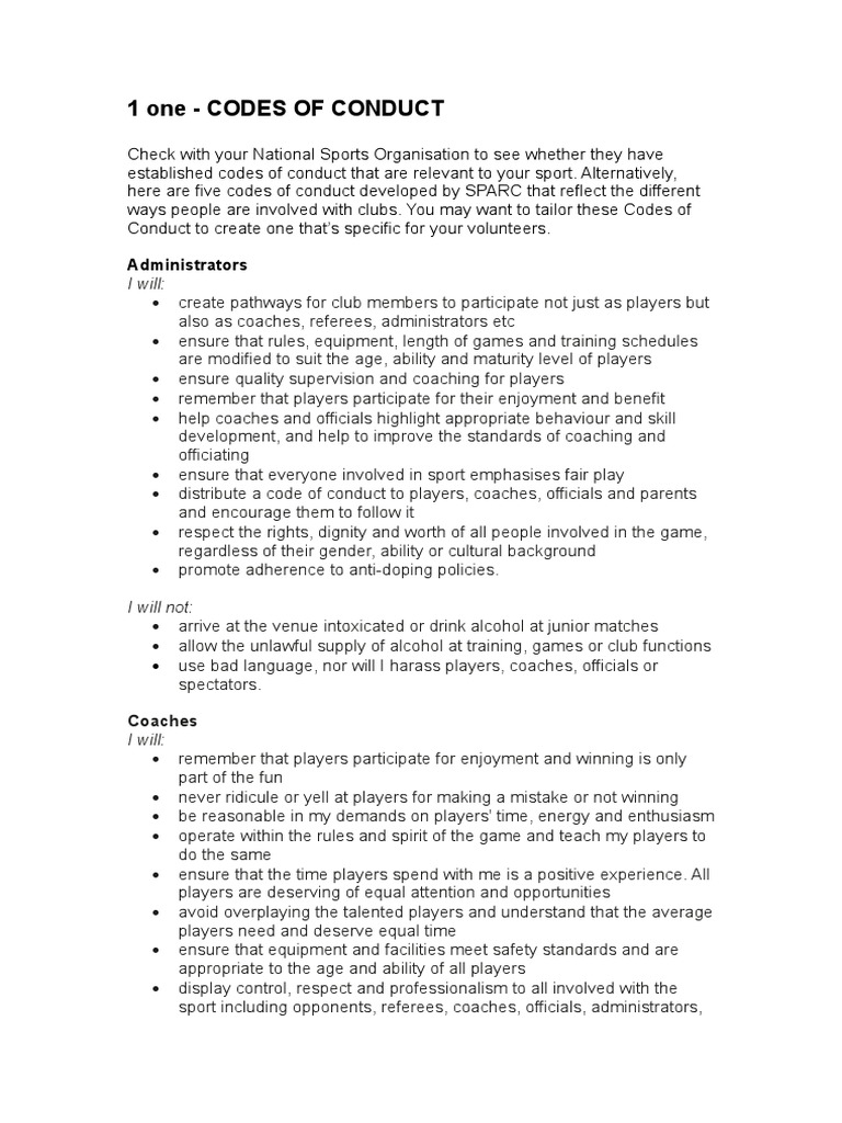 Codes of Conduct | Download Free PDF | Sports | Referee