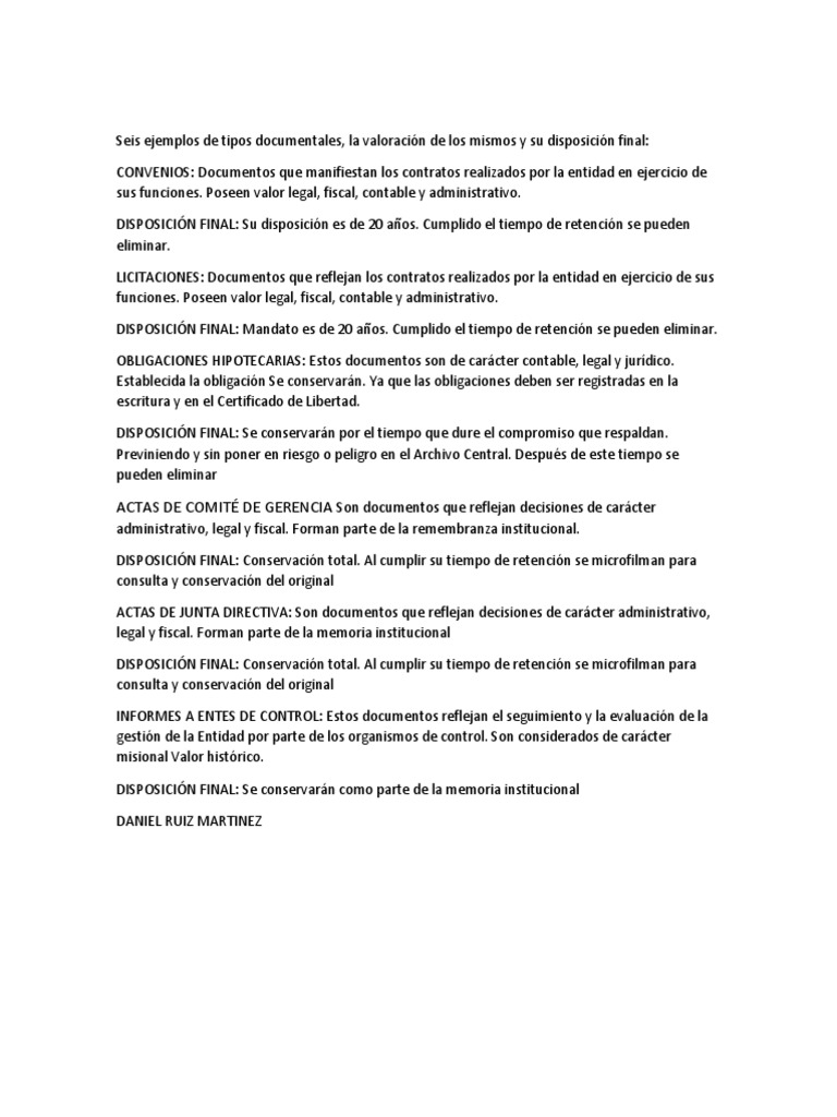 Seis Ejemplos de Tipos Documentales | PDF