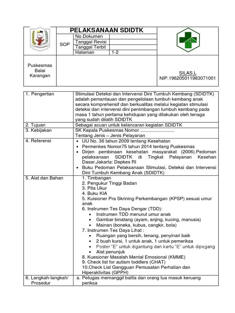 SOP SDIDTK untuk Puskesmas | PDF | Pengembangan Diri | Sains & Matematika