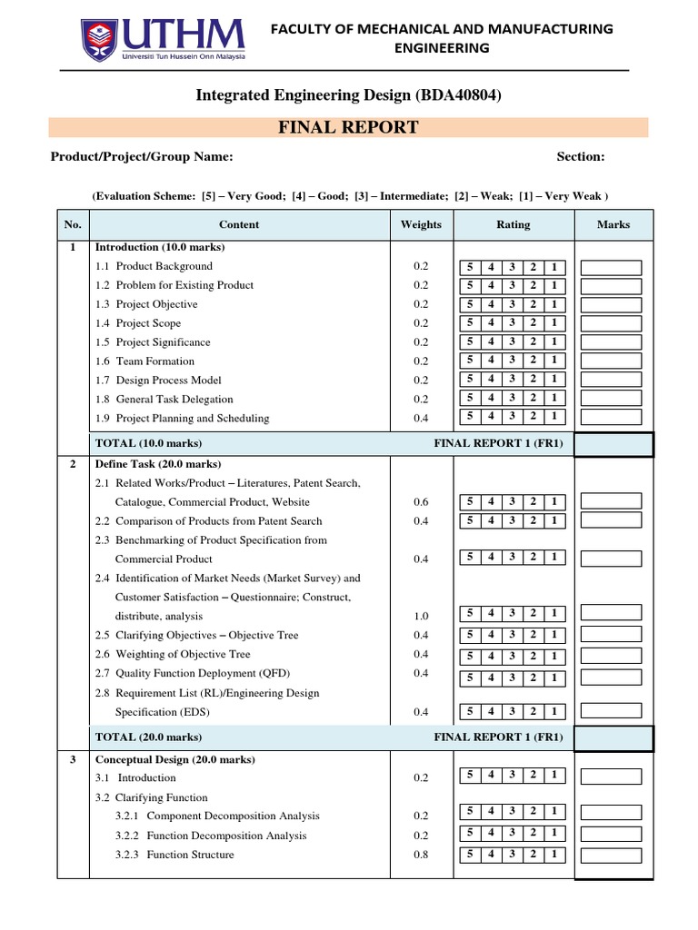 Assessment Form For Final Report BDA40804 | PDF | Engineering Design ...