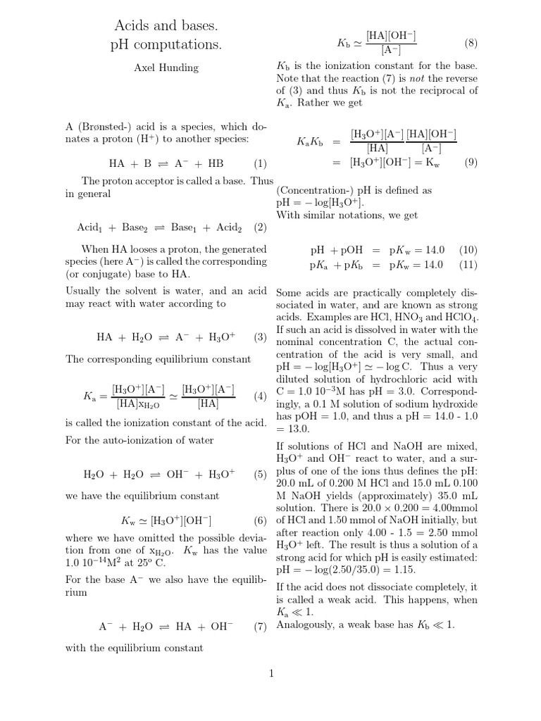 Acid and Base PH Computation | PDF | Acid | Acid Dissociation Constant