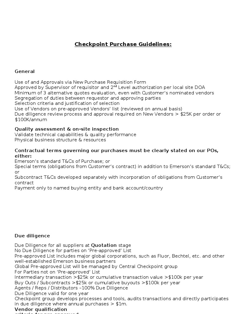 Checkpoint Purchase Guidelines Overview | PDF | Due Diligence | Business