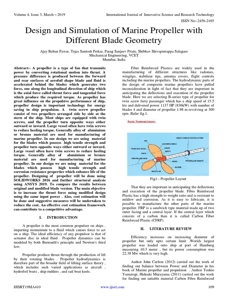Design and Simulation of Marine Propeller With Different Blade Geometry ...