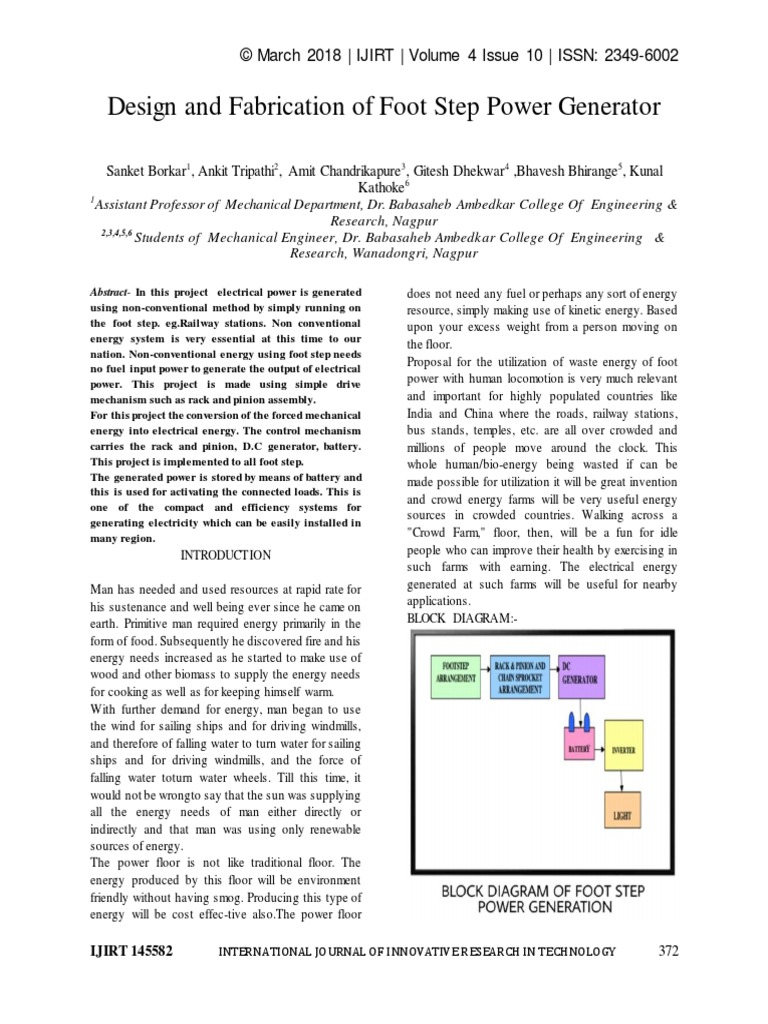 Footstep Generator | PDF | Electric Power | Electric Generator
