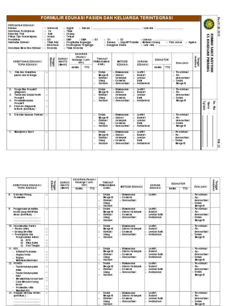 RM22 Formulir Edukasi Pasien Dan Keluarga Terintegrasi Fixed | PDF