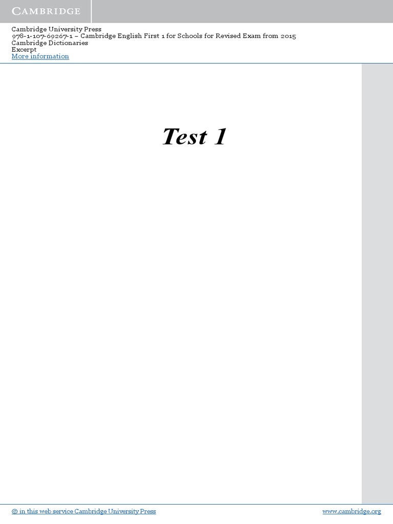 Cambridge English First 1 For Schools For Revised Exam From 2015 PDF ...