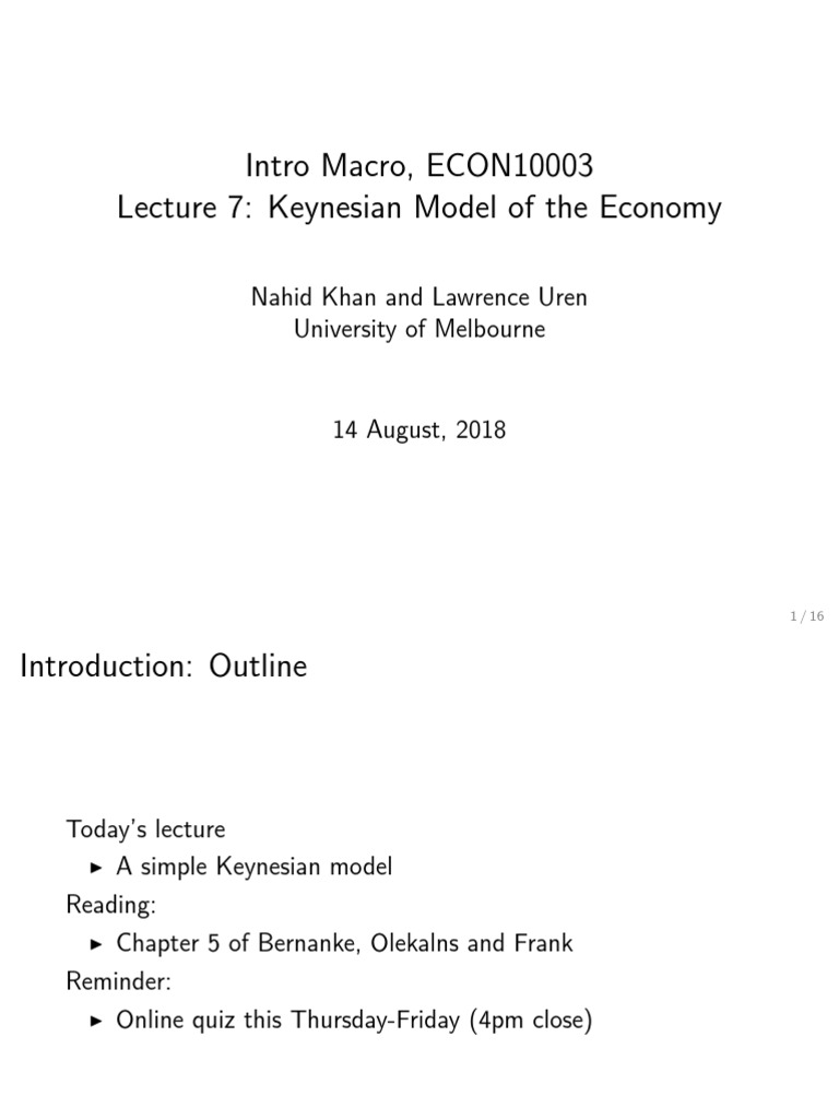 Intro Macro, ECON10003 Lecture 7: Keynesian Model of The Economy | PDF ...