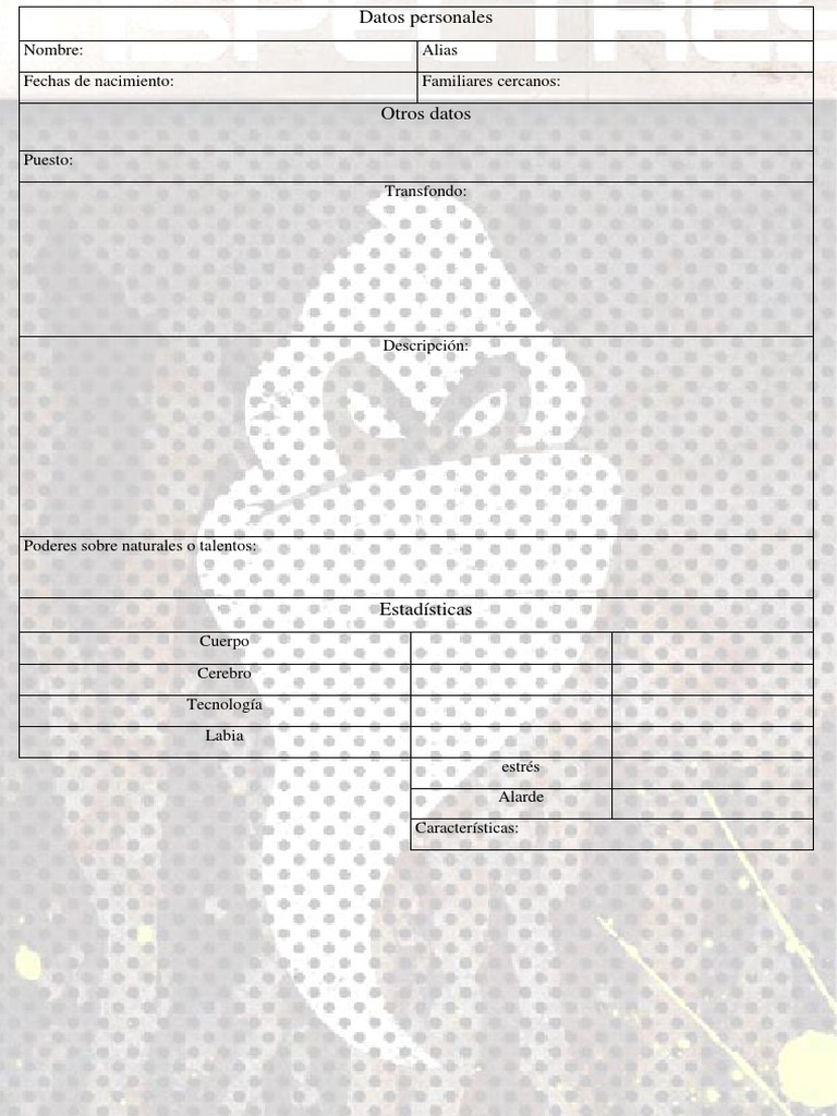 Inspectres Hoja de Personaje Editable | PDF | Naturaleza