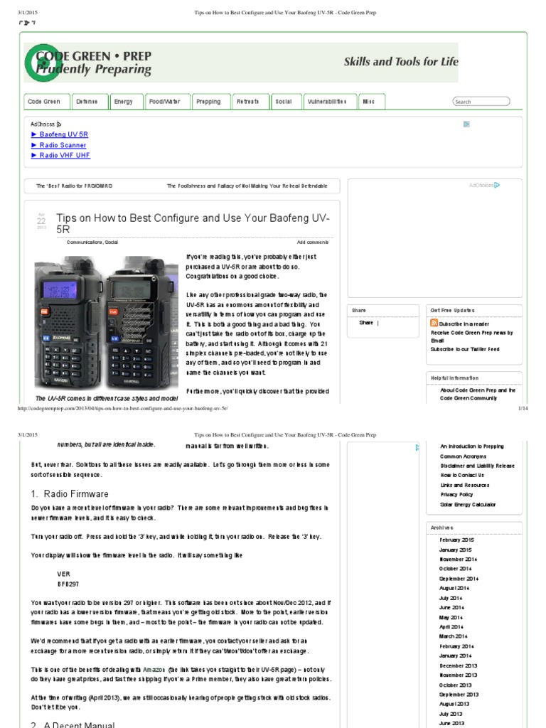 Tips on How to Best Configure and Use Your Baofeng UV-5R - Code Green ...