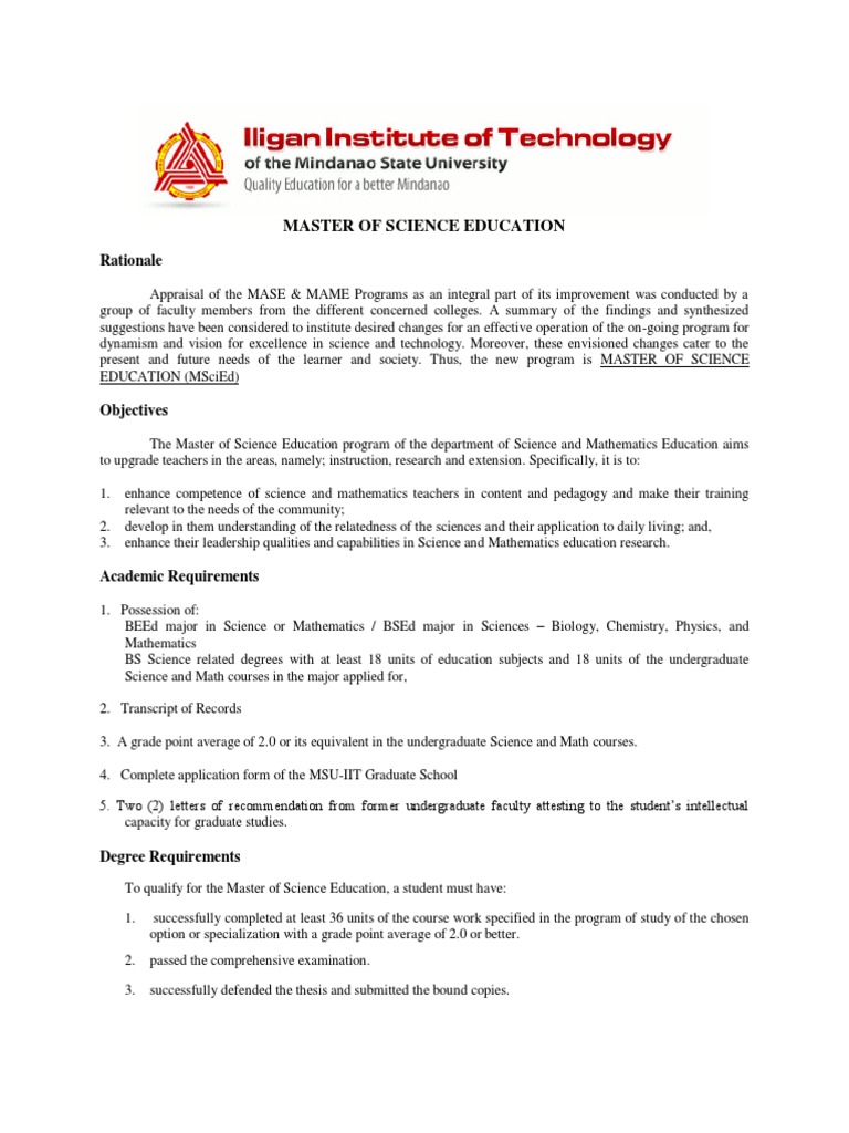 Master of Science Education | PDF | Science Education | Teaching ...