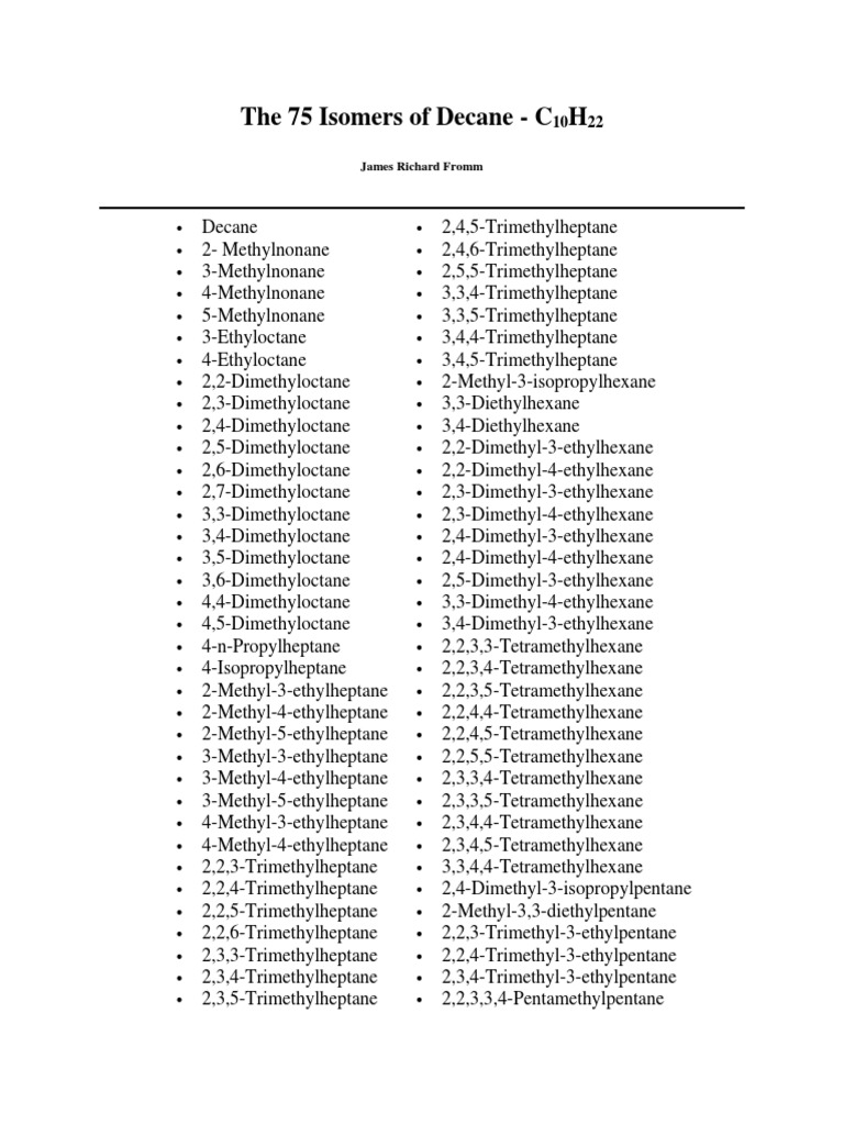 The 75 Isomers of Decane.docx | Hydrocarbons