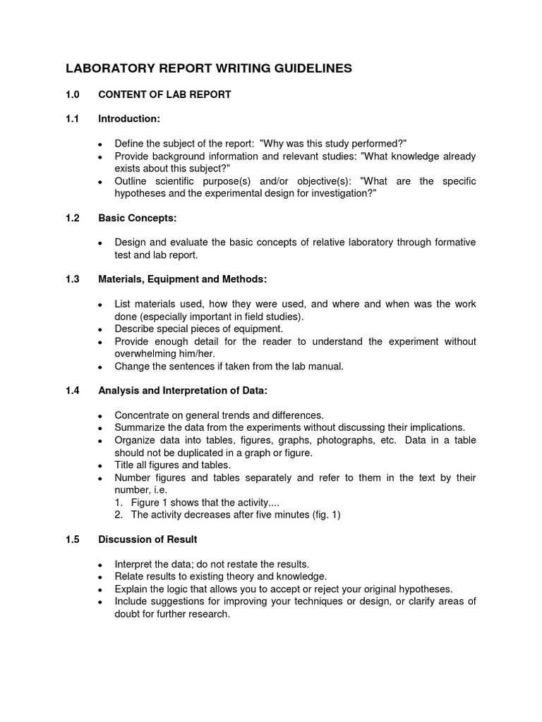 Laboratory Report Writing Guidelines: 1.0 Content of Lab Report 1.1 ...
