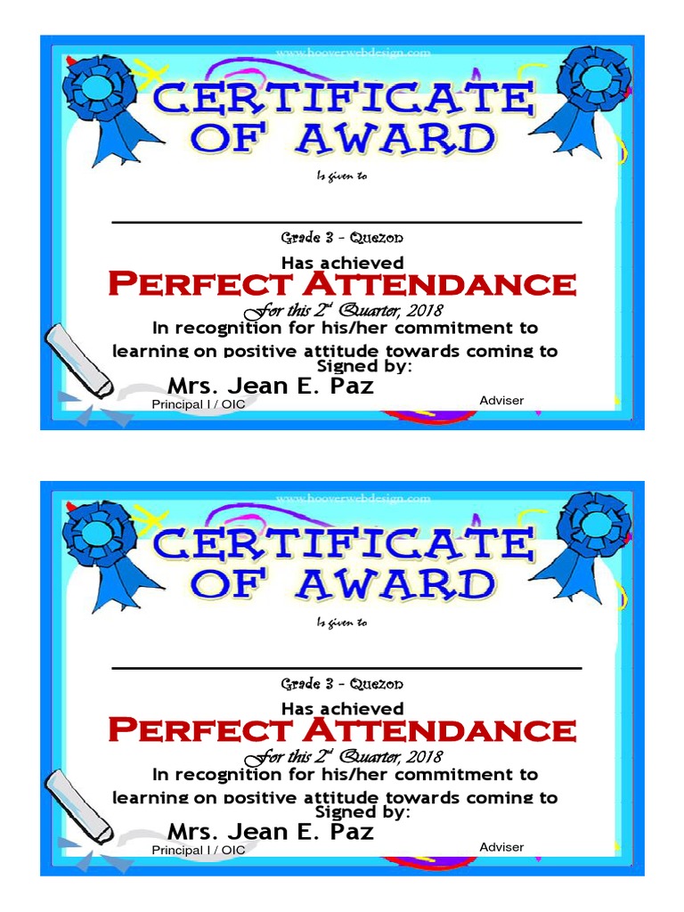 Certificate of Perfect Attendance | PDF