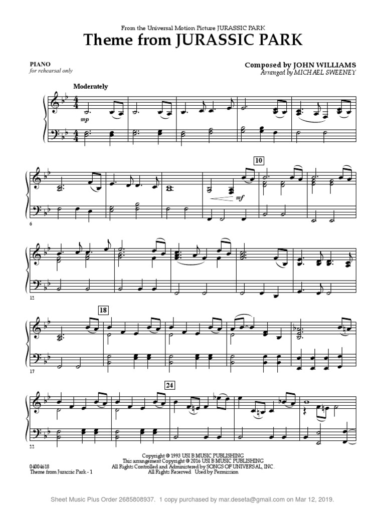 Theme From Jurassic Park Piano | Loisirs